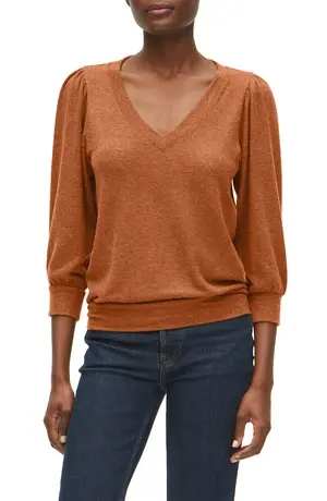 Michael Stars Gabriella V-Neck Top Heather Rustique
