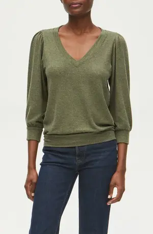 Michael Stars Gabriella V-Neck Top Heather Tarragon