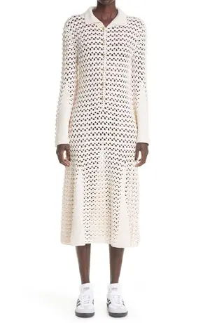 knee length dresses for ladies Chloé Black Long Sleeve Studded Crochet Knit Midi dress