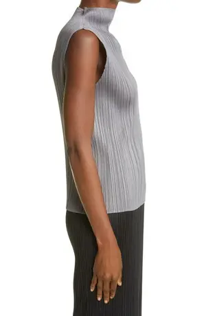 Issey Miyake Pleated Funnel Neck Top - Grey