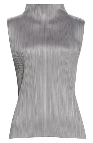 Issey Miyake Pleated Funnel Neck Top - Grey
