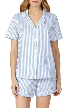 BEDHEAD PAJAMAS 3d Stripe Organic Cotton Sateen Short Pajamas Blue