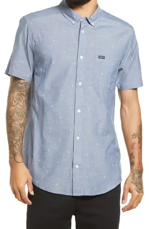 Rvca That'll Do Dobby Short Sleeve Button-down Shirt Ash Blue