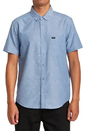 Rvca That'll Do Dobby Short Sleeve Button-down Shirt Baja Blue
