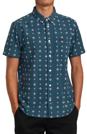Rvca That'll Do Dobby Short Sleeve Button-down Shirt Duck Blue