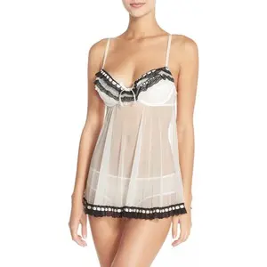 BLACK BOW Black Bow Ruffled Underwire Chemise And Briefs Set Ivory