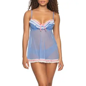 BLACK BOW Black Bow Ruffled Underwire Chemise And Briefs Set Persian Jewel