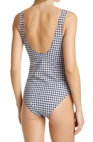 GANNI Gingham Lace-up One-piece Swimsuit