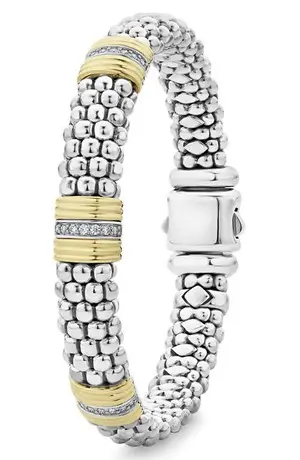 Lagos Fluted & Diamond Station Bracelet