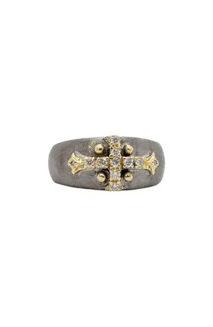 Armenta Old World Diamond Cross Ring - Silver/ Yellow Gold