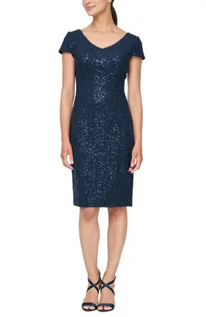 Alex Evenings Sequin Corded Lace Cocktail Dress