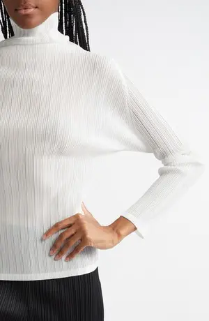 Issey Miyake Pleated Long Sleeve Turtleneck - White