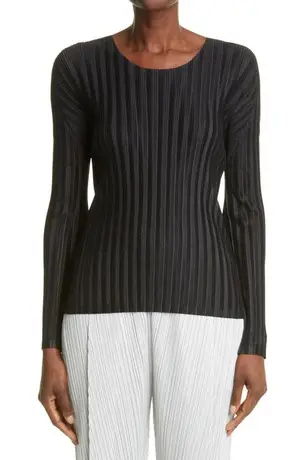 Issey Miyake Pleated Long Sleeve Top - Black