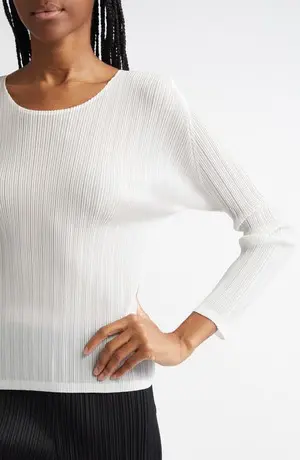 Issey Miyake Pleated Long Sleeve Top - White