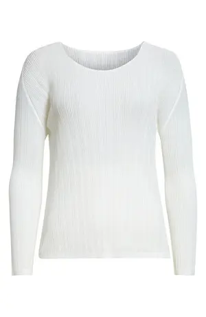 Issey Miyake Pleated Long Sleeve Top - White