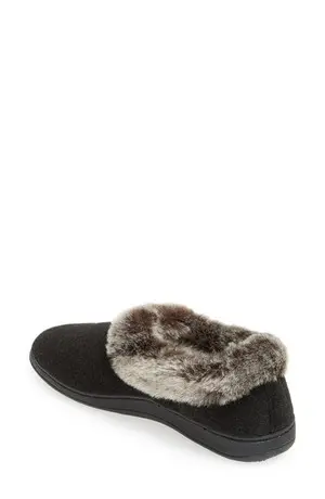 Acorn Faux Fur Slipper - Black