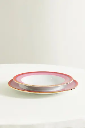La DoubleJ Gold-plated Porcelain Soup And Dinner Plate Set - Pink