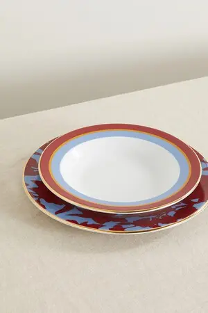 La DoubleJ Gold-plated Porcelain Soup And Dinner Plate Set - Red