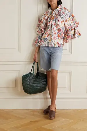 Horror Vacui Thea Tie-detailed Ruffled Floral-print Cotton Blouse