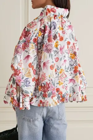 Horror Vacui Thea Tie-detailed Ruffled Floral-print Cotton Blouse
