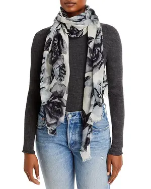 FRAAS Bloomingdale's Floral Print Wool Scarf Exclusive - Black/white