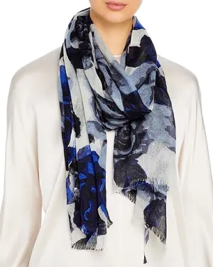 FRAAS Bloomingdale's Floral Print Wool Scarf Exclusive - Navy