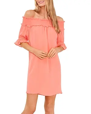 cece smocked off the shoulder dress CeCe Womens Off-The-Shoulder Embroidered Casual Dress Black M