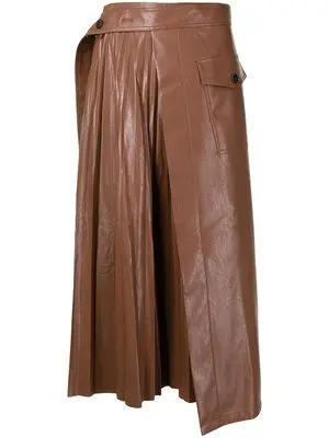 Lvir Faux Leather Wrap Midi Skirt
