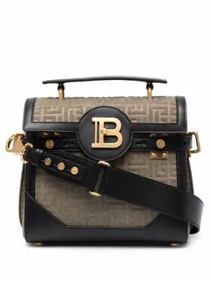 Balmain Embossed-monogram Leather-trim Tote