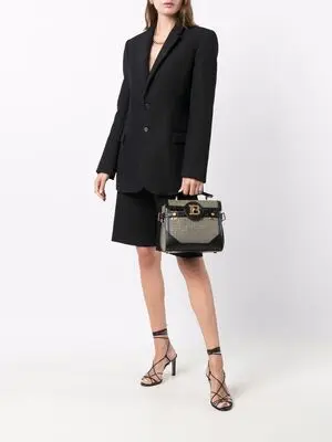 Balmain Embossed-monogram Leather-trim Tote