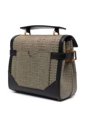 Balmain Embossed-monogram Leather-trim Tote