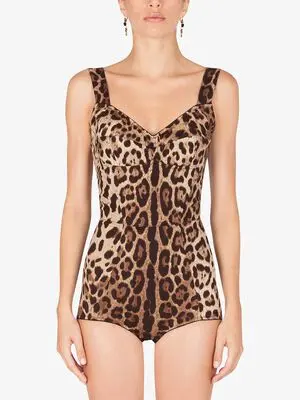Dolce & Gabbana Leopard-print Bustier Bodysuit - Brown
