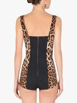 Dolce & Gabbana Leopard-print Bustier Bodysuit - Brown