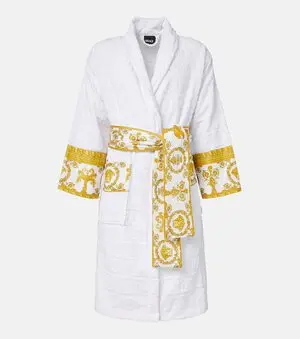Versace I Love Baroque Logo Cotton Terry Bathrobe - White