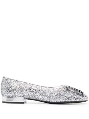 Ferragamo Silver Tone Flats For Women