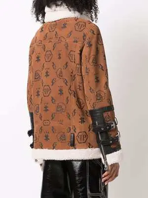 Philipp Plein Monogram Shearling-lined Suede Biker Jacket
