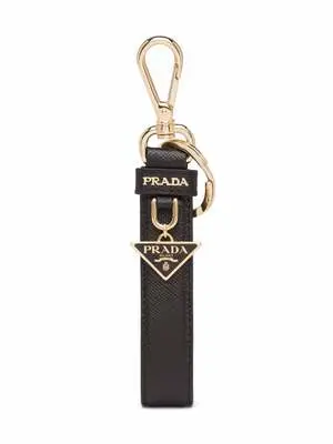 Prada Triangle-logo Leather Keychain - Black