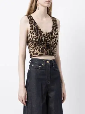 Dolce & Gabbana Leopard-print Draped Crop Top