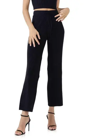 Endless Rose Ribbed Drawstring Pants - Black