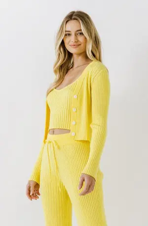 Endless Rose Ribbed Crop Cardigan - Lime