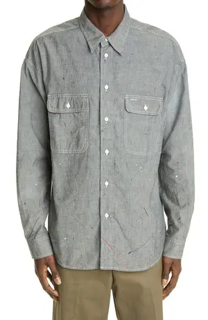 Visvim Lumber Paint Splatter Silk Chambray Button-up Shirt