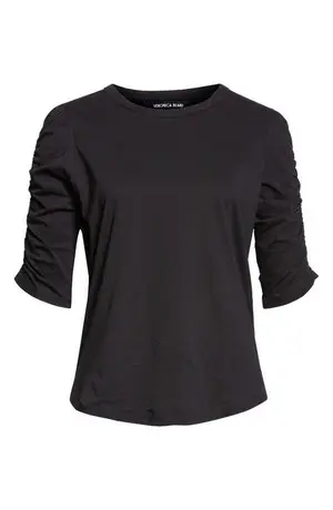 Veronica Beard Waldorf Ruched Sleeve T-shirt - Black