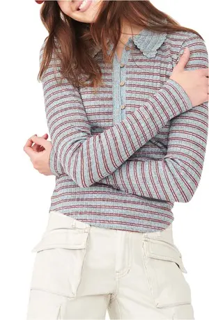 Free People Delilah Ribbed Henley Top With Crochet Trim