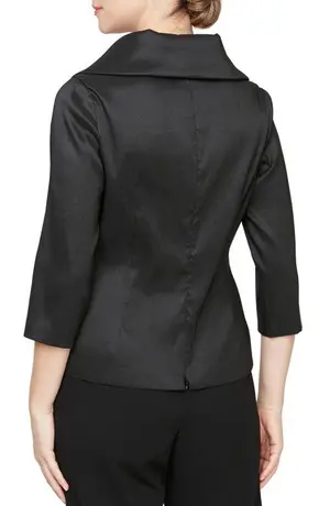 Alex Evenings Tie Waist Brushed Satin Top - Black