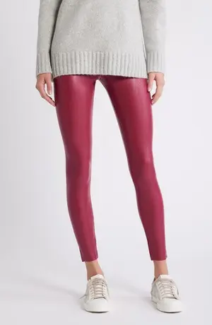 Commando Faux Leather Control Top Leggings - Raspberry