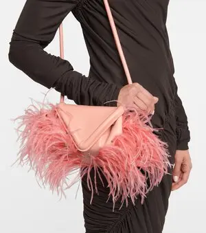 Bottega Veneta Beak Feather-Trimmed Leather Crossbody Bag - Orange