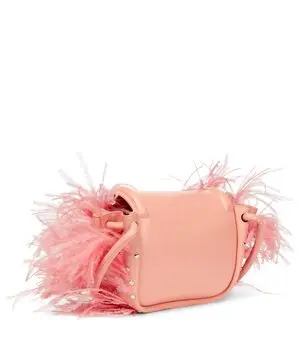 Bottega Veneta Beak Feather-Trimmed Leather Crossbody Bag - Orange