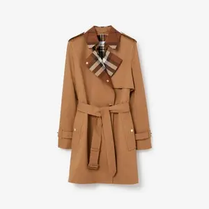Burberry Short Check Collar Gabardine Trench Coat