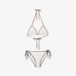 Burberry Check Trim Bikini - White