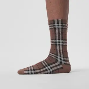 Burberry Vintage Check Intarsia Cotton Cashmere Blend Socks - Dark Birch Brown